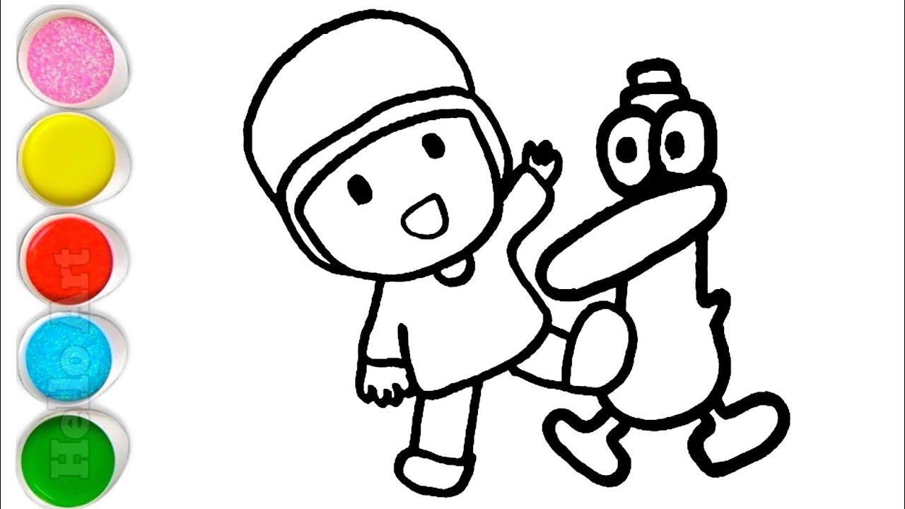 Cute Pocoyo Playing With Pato Drawing, Painting and Coloring For Kids ...