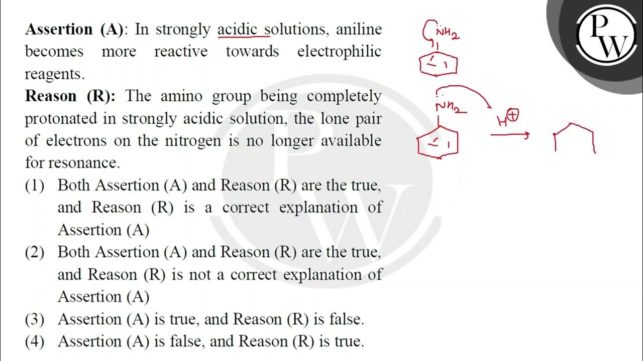 Assertion (A): In strongly acidic solutions, aniline becomes more reactive towards electrophilic ...