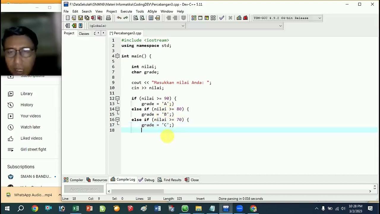 Coding DivC++ materi percabangan lanjutan If, Else If untuk pemula - YouTube