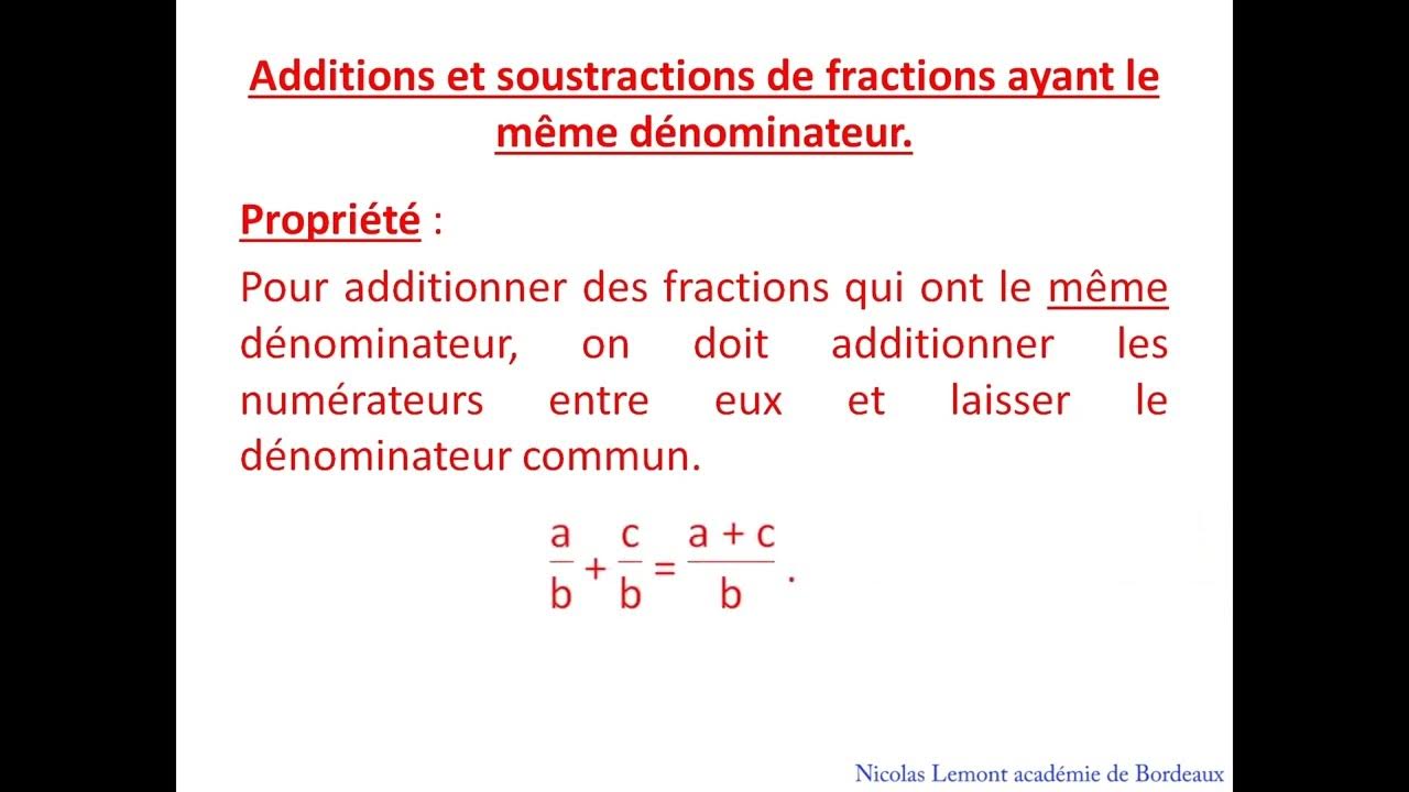 Additions de fractions avec même dénominateur - YouTube