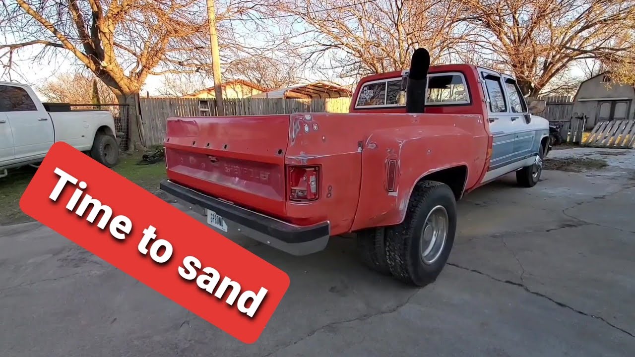 Painting my cummins swapped 82 chevy c30 part 1 - YouTube