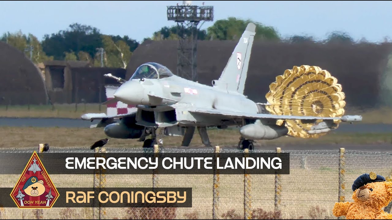 TYPHOON FGR4 EMERGENCY BRAKE PARACHUTE (DRAG CHUTE) LANDING • RAF ...