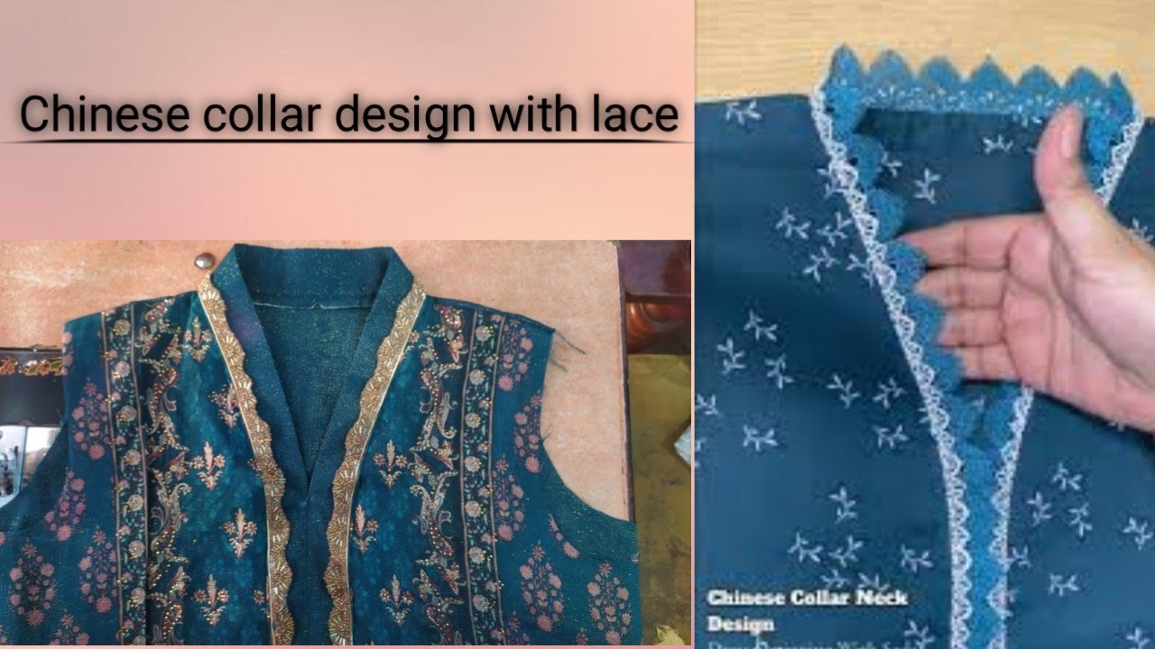 chinese collar design with lace cutting & stitching | overlap v neck ...
