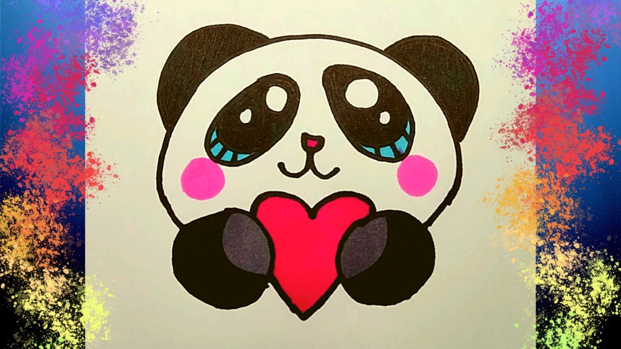 COMO DIBUJAR UN OSO PANDA CON CORAZÓN TUTORIAL - YouTube