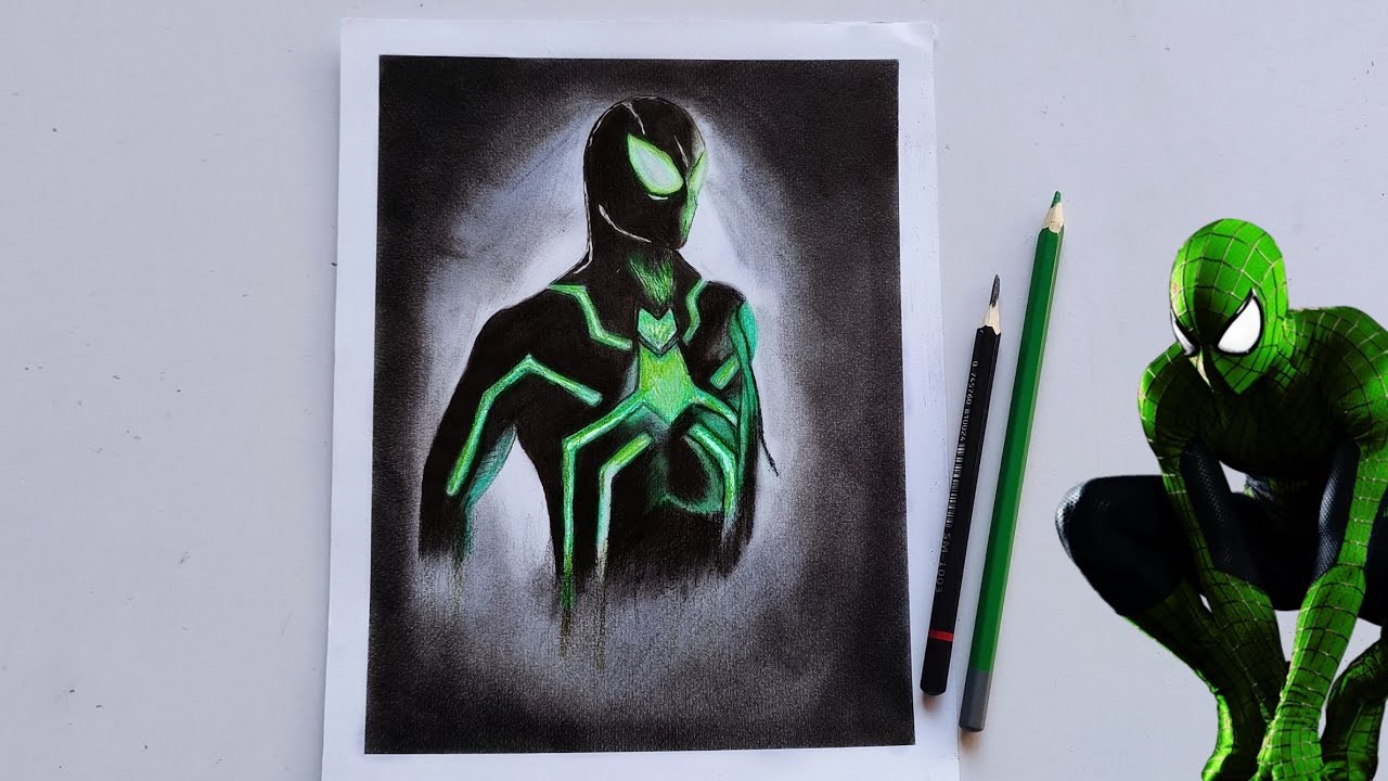Green Spider Man With Shadow Background Drawing - YouTube