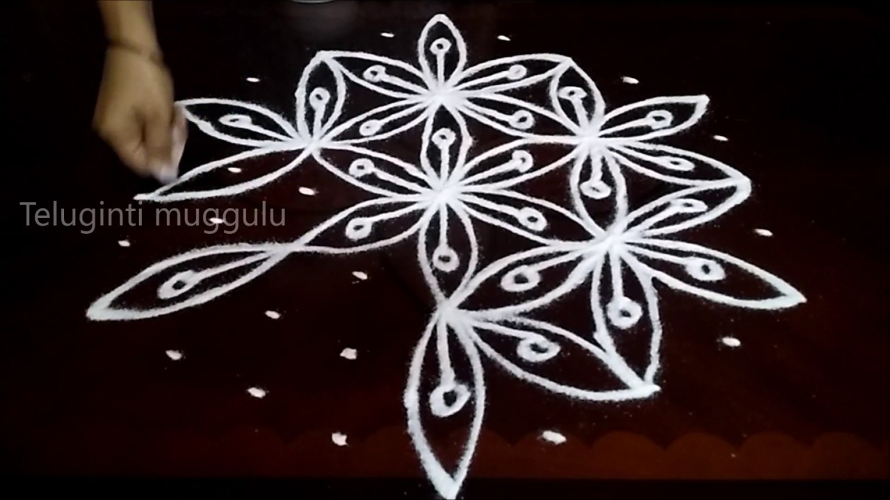 Easy round stars kolam designs with 9-5 middle | chukkala muggulu with ...