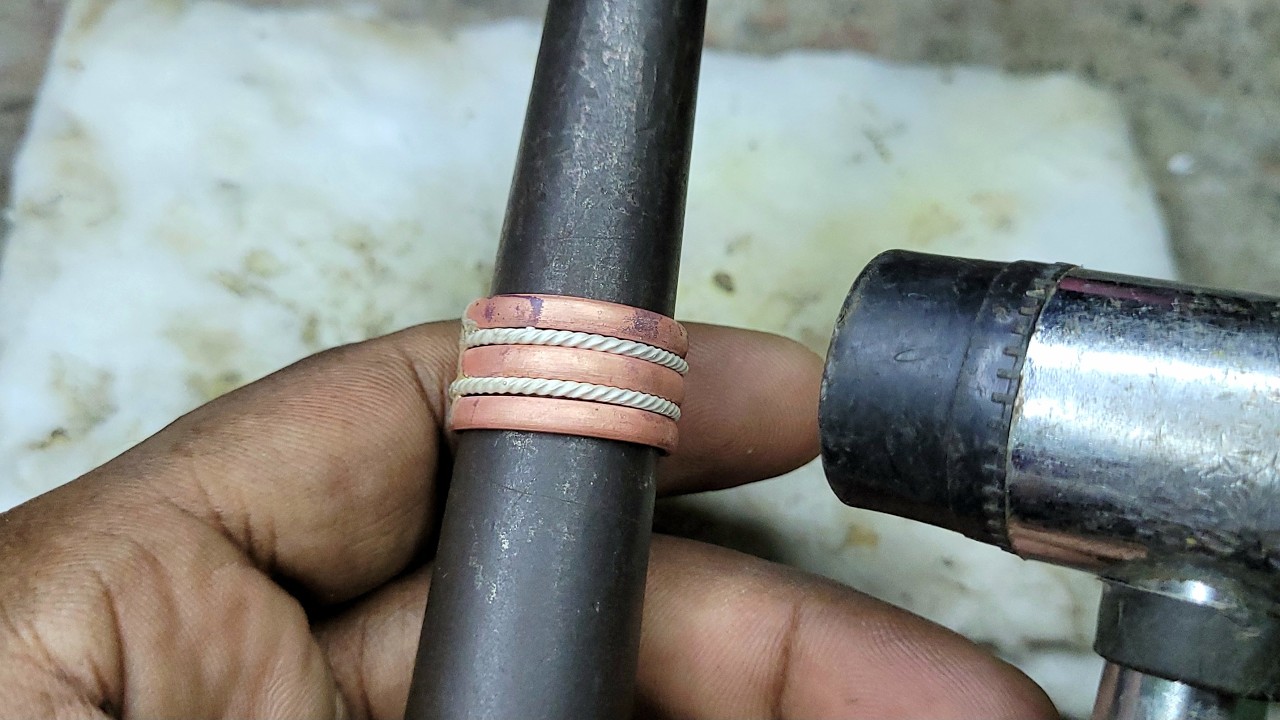 Copper and silver ring making ! How to make a silver twisted copper ...