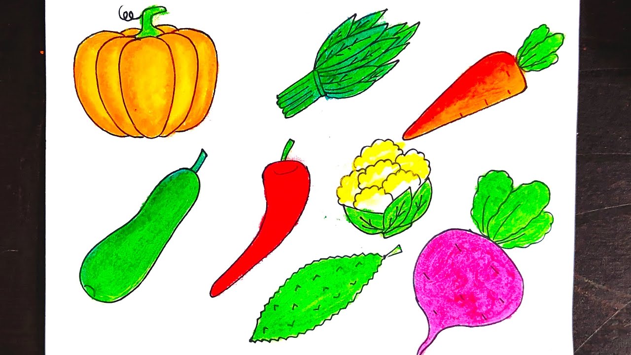 8 types vegetable draw for beginners/easy vegetable drawing step by ...