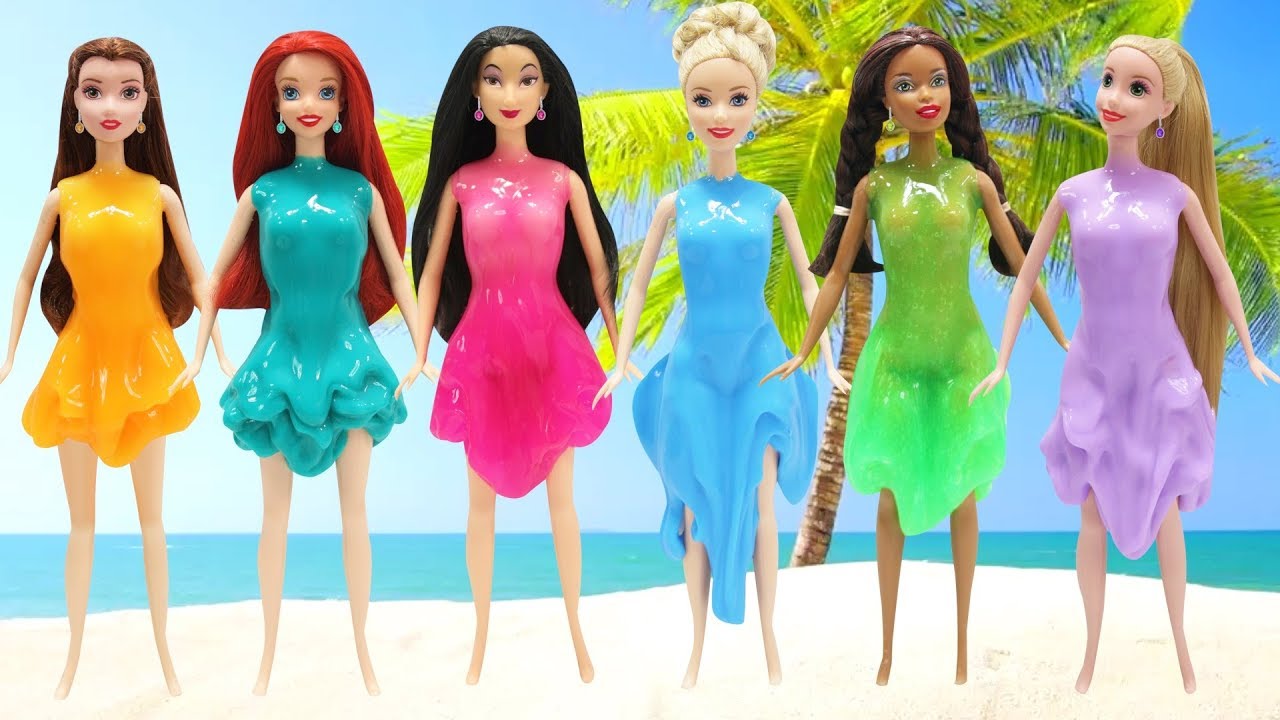 SLIME Disney Princess Belle Ariel Cinderella Mulan Rapunzel & Barbie ...