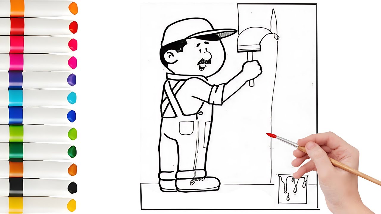 Painter Man Colouring & painting with colour marker pen for kids ...