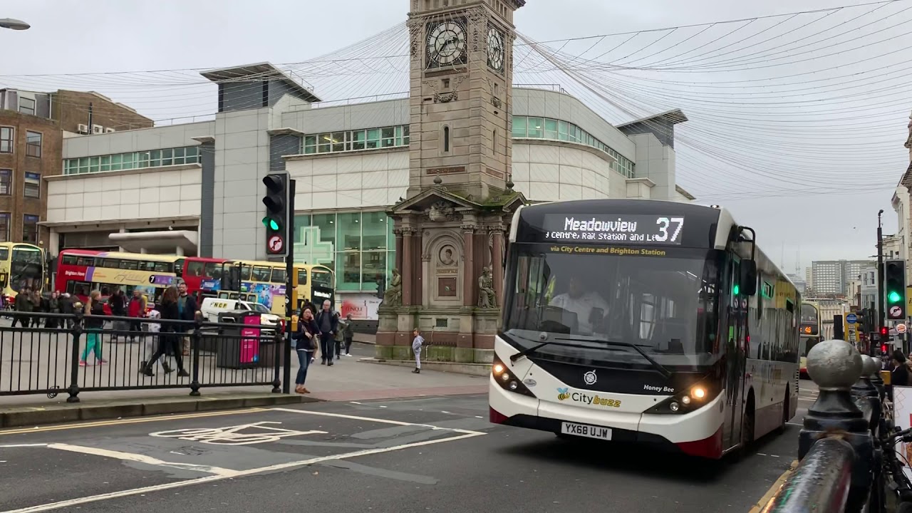 Compass Bus Route 37 passing though Churchill square Brighton - YouTube