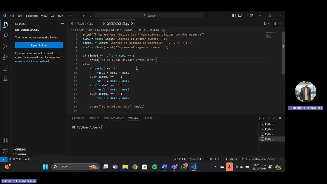 4 OPERACIONES BASICAS PYTHON FERNANDEZ RUIZ HUMBERTO IMT905 - YouTube