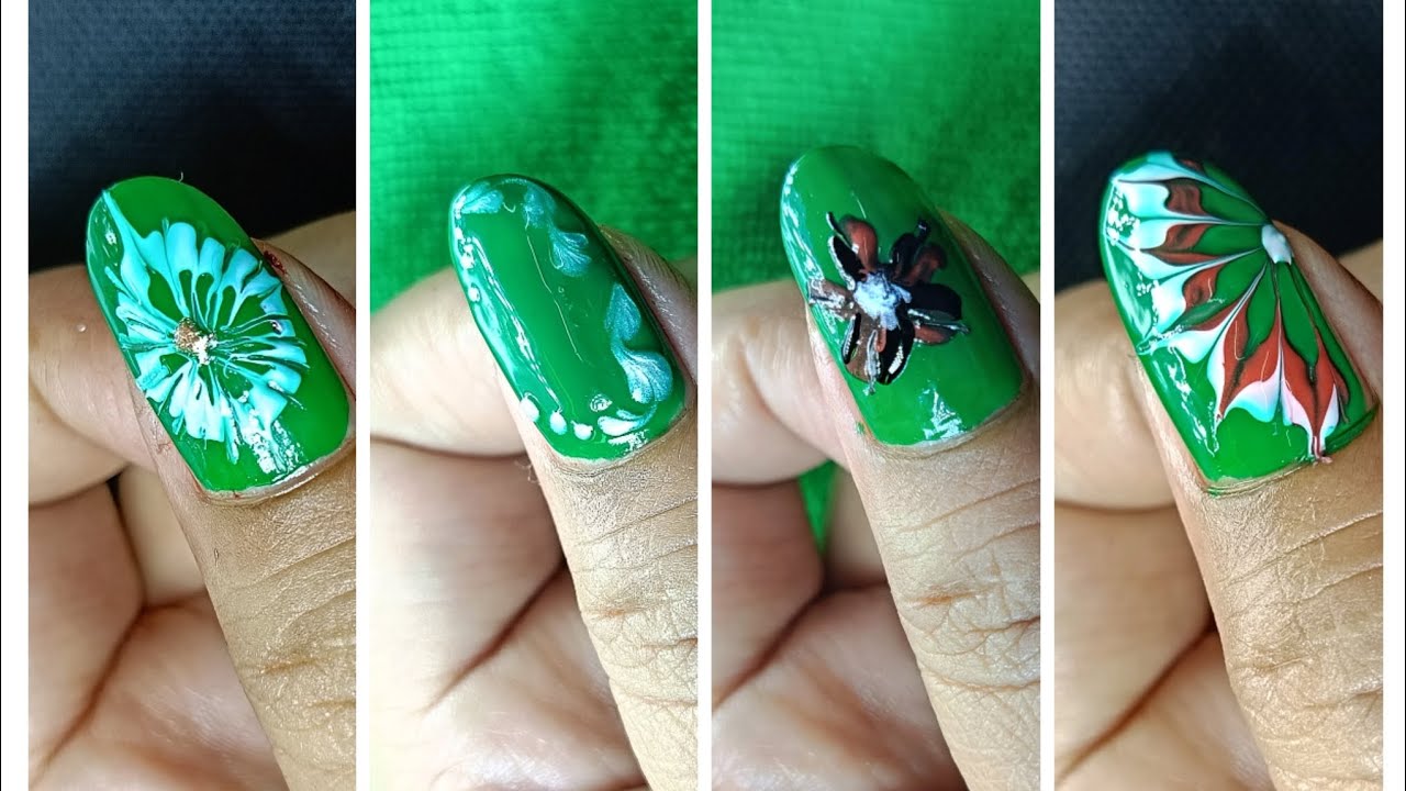 Green nail art design at Home for Beginners ♥️⭐💕💅||Different types ...