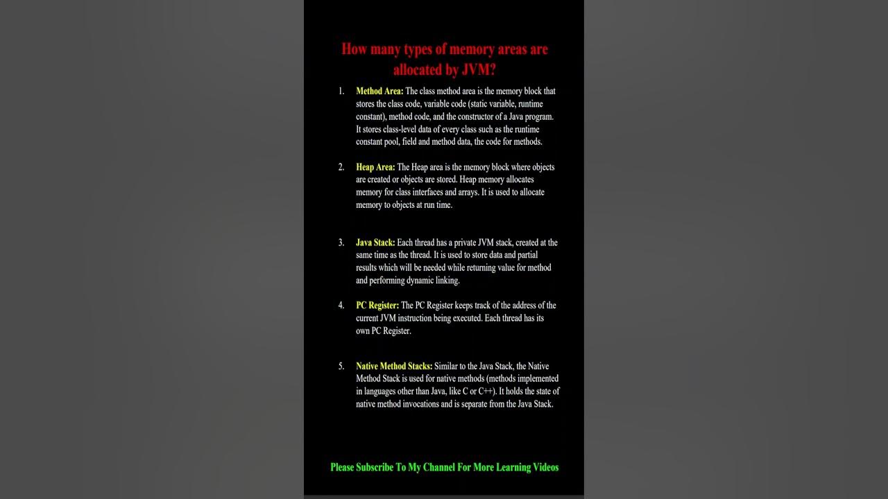 How many types of memory areas allocated by JVM?#shorts #youtubeshorts #java # ...