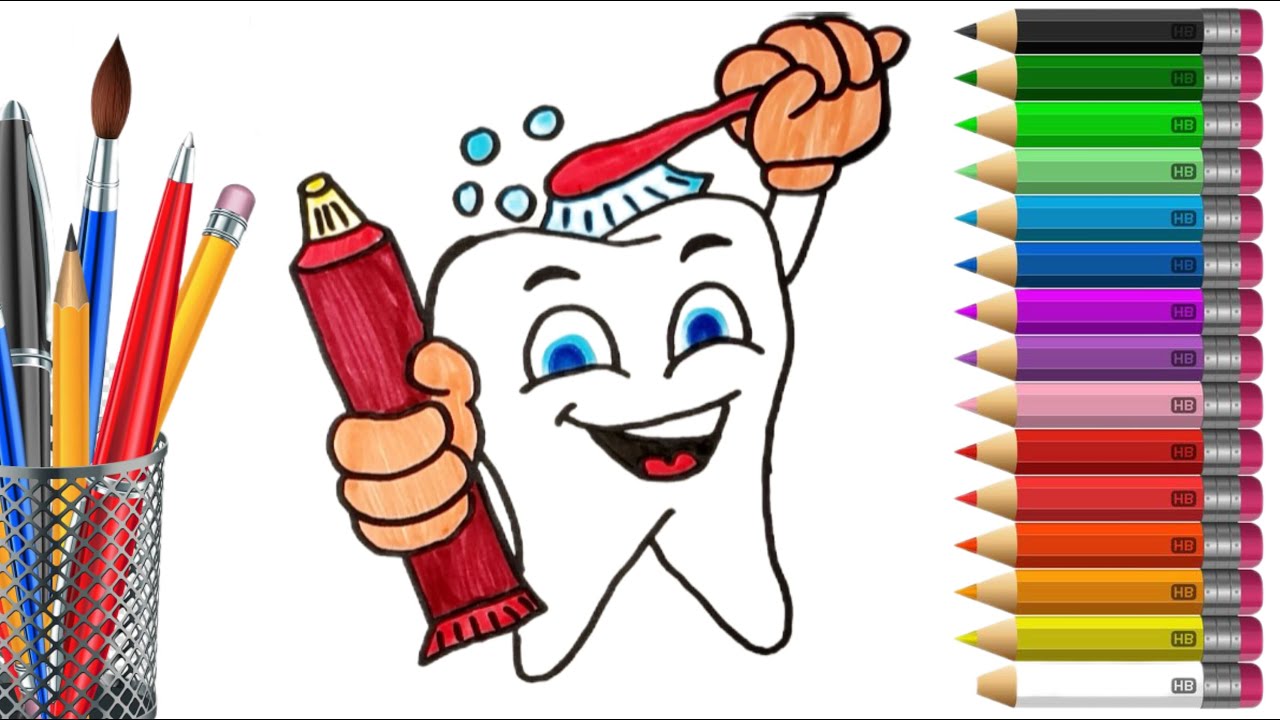 Bolalar uchun Tishlar rasm chizish |Drawing Brush and teeth for ...