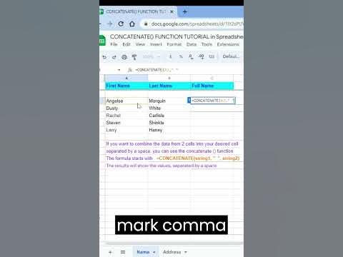 Combining data in Spreadsheets using CONCATENATE function - YouTube