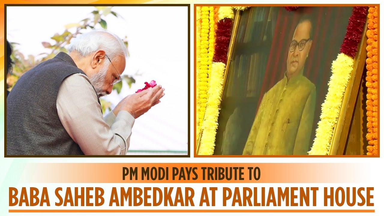 PM Modi pays tribute to Baba Saheb Ambedkar at Parliament House - YouTube
