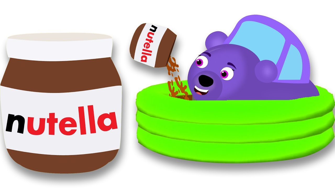 Gummy Bear Car Bathing in NUTELLA finger family nursery rhymes for kids ...