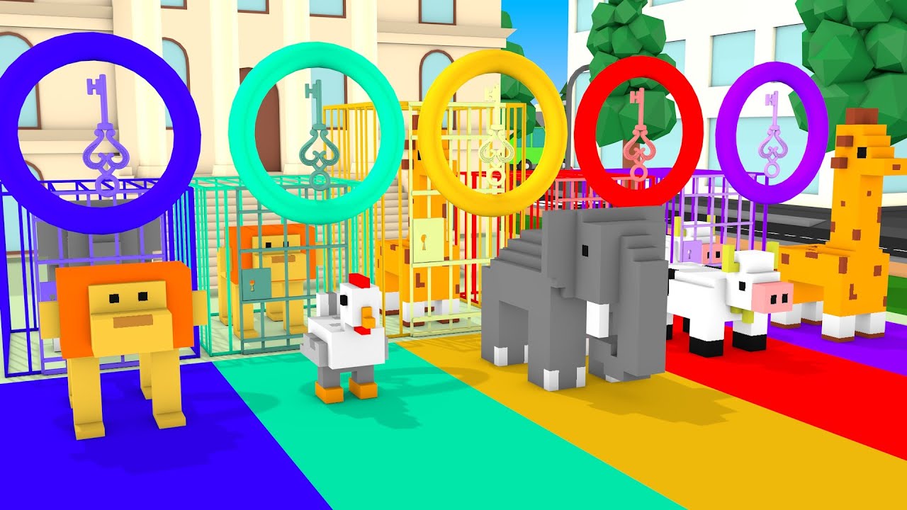 Animal Lion Hen Elephant Cow Giraffe Jumping and Unlock Cage for ...