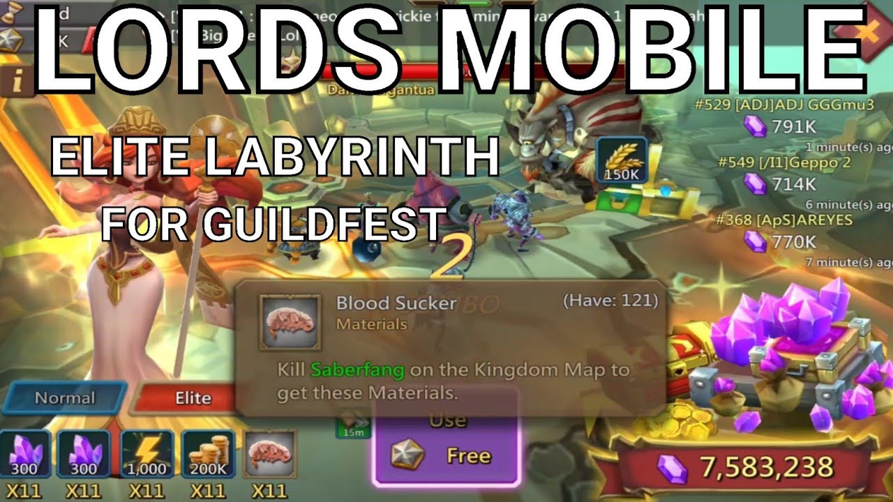 Lords Mobile ~ Elite Labyrinth Doing Guildfest Quests looking for Blood ...
