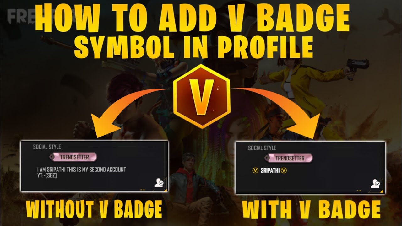 How to add v badge symbol in profile || free fire v badge - YouTube