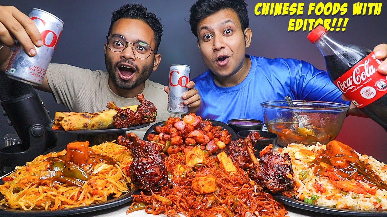 CHINESE FOODS MUKBANG!!! Chicken Lollipop, Chowmein, Fried Rice, Shanghai Paneer, Double Egg ...