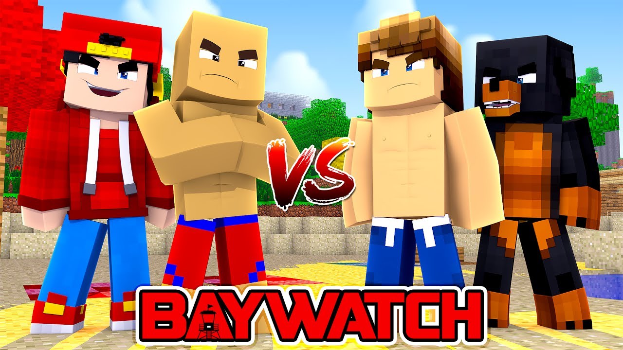 Minecraft Adventure - BAYWATCH - ZACH EFRON vs THE ROCK!!! - YouTube