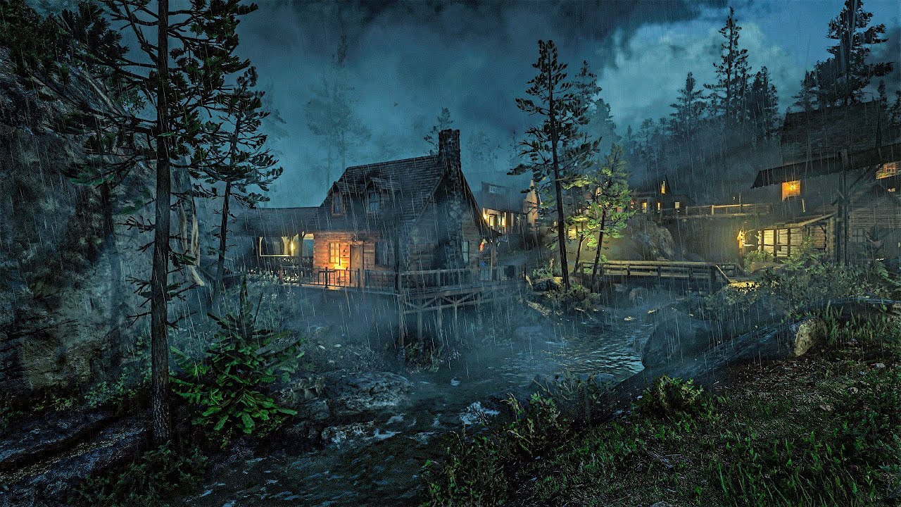 Serenity in a Wooden Cabin: Rain & River Sounds in Strawberry for Sleep ...