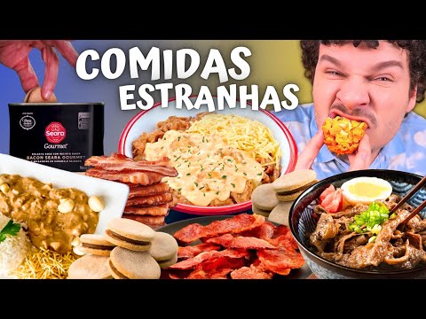 COMIDA JAPONESA COM ESTROGONOFF, BOLACHA COM BACON / COMIDAS ESTRANHAS - Vale a pena?