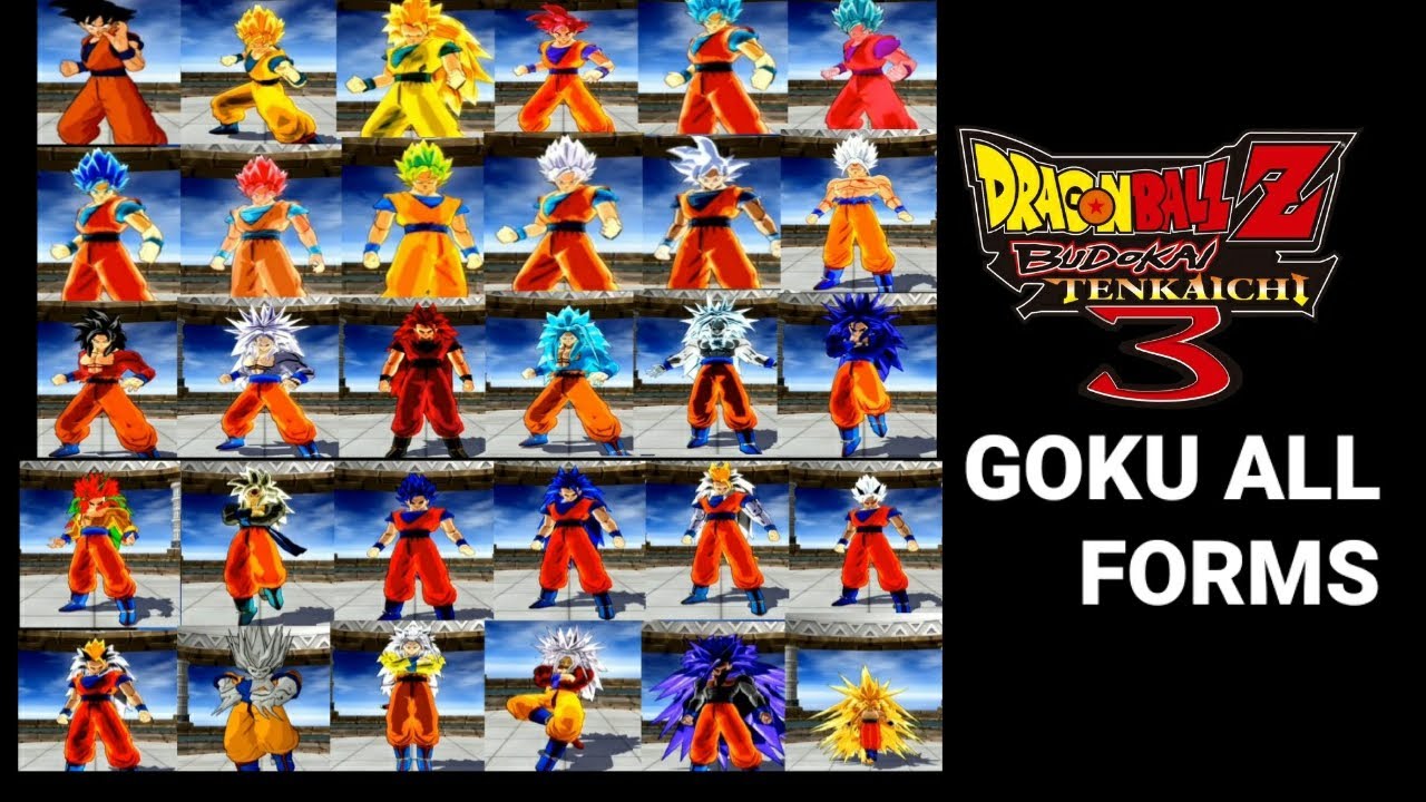 GOKU (DBS) ALL FORMS DBZ BUDOKAI TENKAICHI 3 / AETHERSX2 EMULATOR - YouTube
