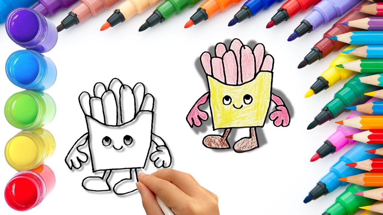 How To Draw cute French fries Drawing, Painting & Coloring For Kids and ...