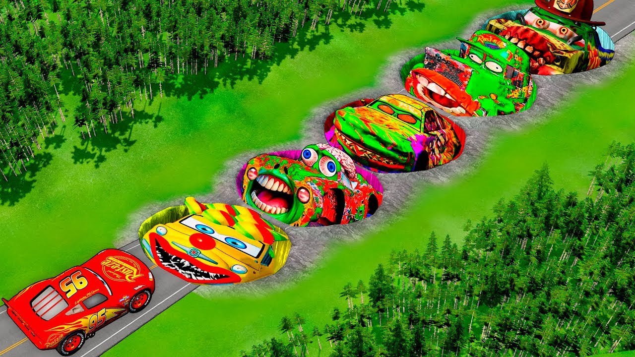 Mega Pixar Cars Pit Transform Big & Small Lightning McQueen Into Evil ...
