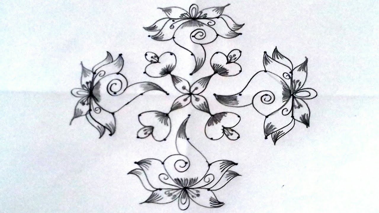 Simple and easy lotus flowers and shanku rangoli... 9×3×3 dots shanku ...