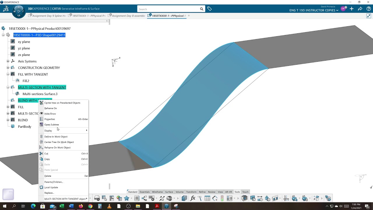 Multi section, Fill, and Blend surfaces Answers CATIA 3D Experience 3 ...