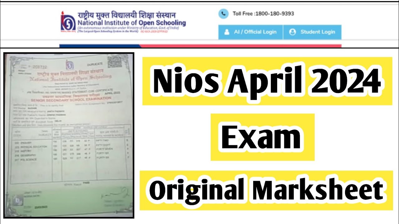 Nios April 2024 Exam Original Marksheet | Task Is Helping (NIOS) #nios ...