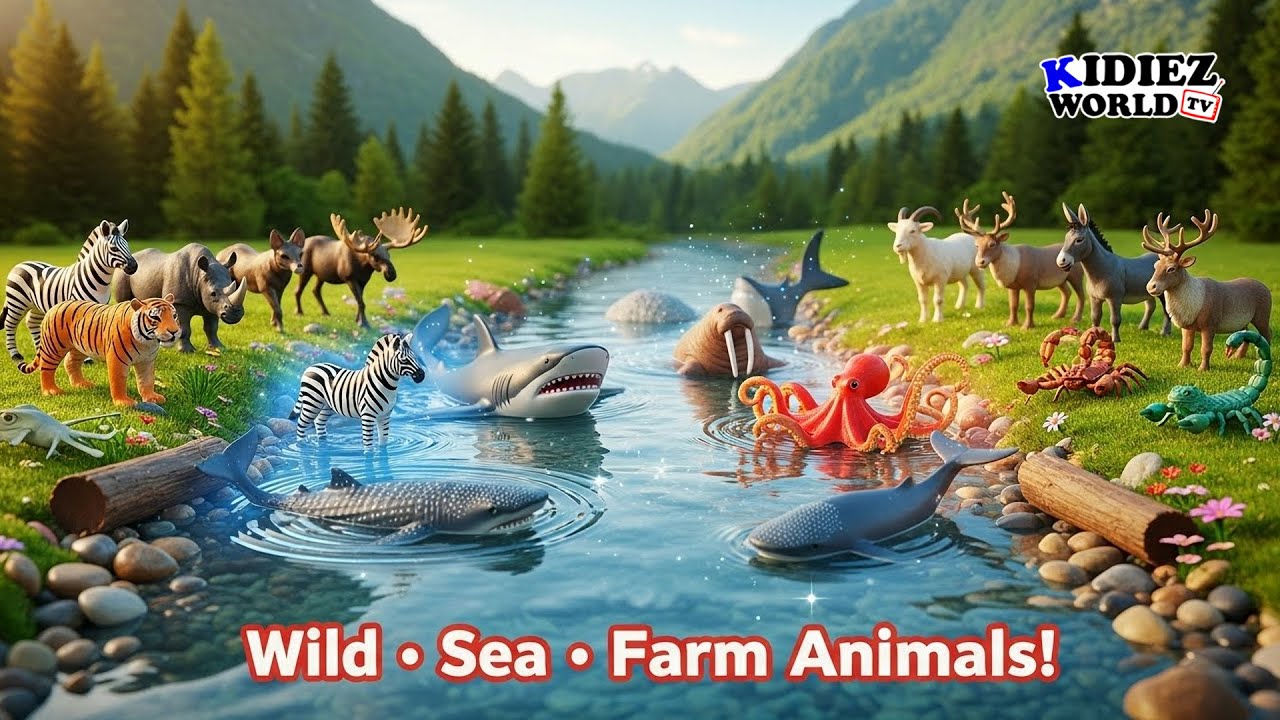 Wild, Farm & Sea Animals Learning by the River | Animal Names and ...