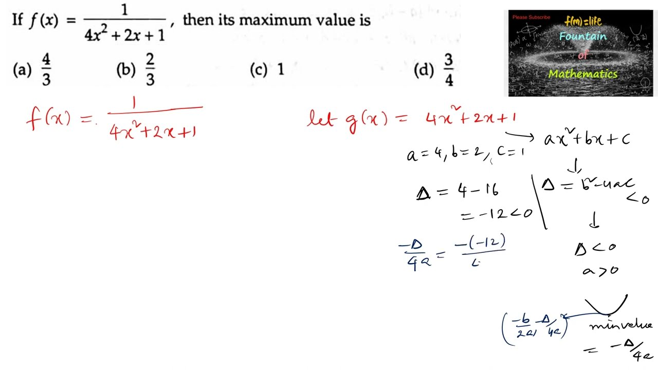 If Function F x 1 4x 2 2x 1 Then Its Maximum Value Is RD Sharma 12 If Function F x 1 4x 2 2x 1 Then Its Maximum Value Is RD Sharma 12