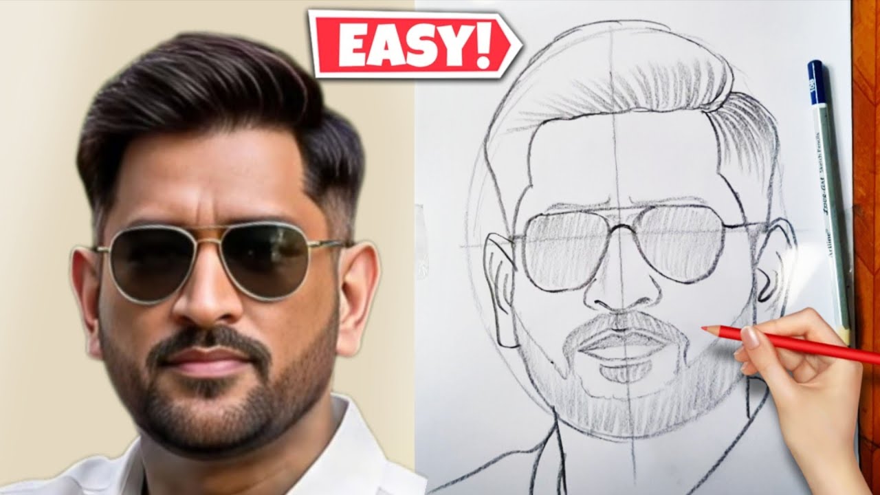 MS Dhoni drawing | How to draw MS Dhoni outline drawing - YouTube