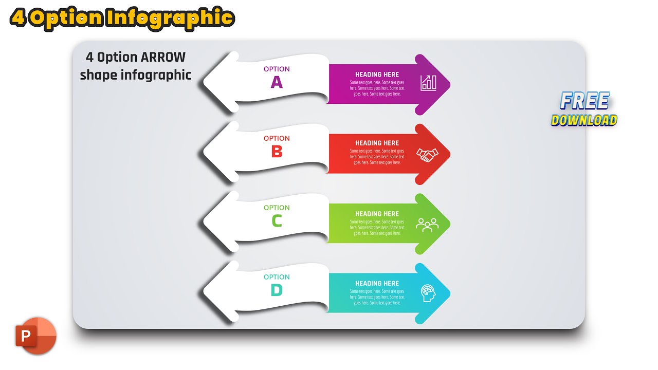 96.PowerPoint Creative Design - 4 Option Folding ARROW shape ...