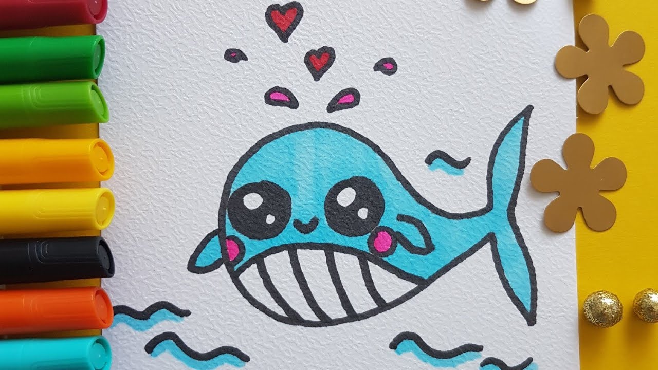 How to Draw A Cute Whale? Kawaii Wal / Wal Zeichnen Step by Step - YouTube
