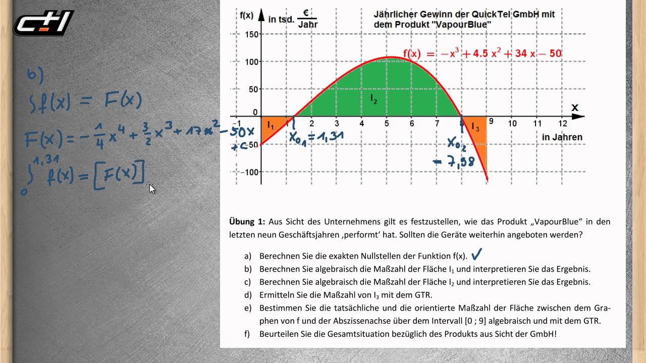 Flächeninhalt zwischen Graph und x-Achse || Übung 1a ★ Textaufgabe mit ...