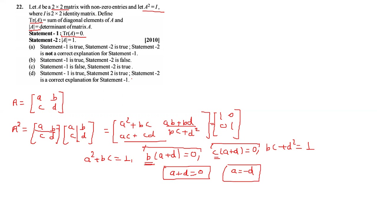 JEE MAIN 2010 matrix question - YouTube