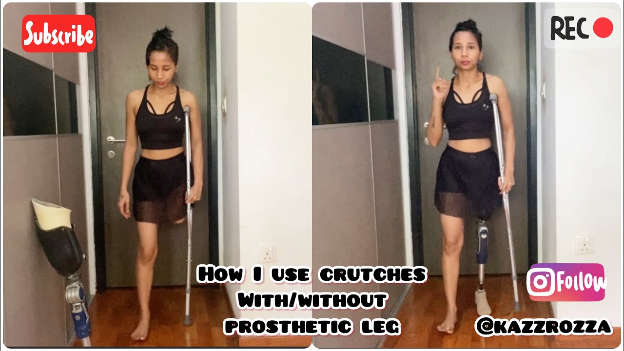 Amputee demonstration “how she use crutches with/without prosthetic leg ...