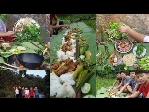 primitive way of cooking delicious curry in the Jungle.// Northeast ...
