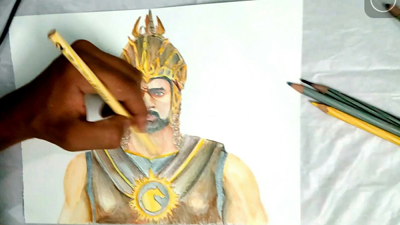 How to draw portrait of Bahubali/Prabhas with colour pencils-drawing ...