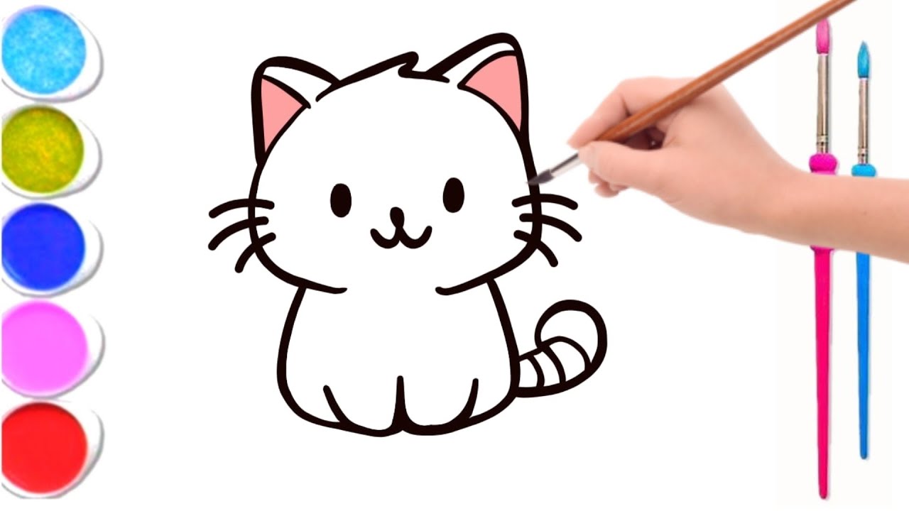 beautiful cat drawing, painting and colouring for kids and toddlers ...