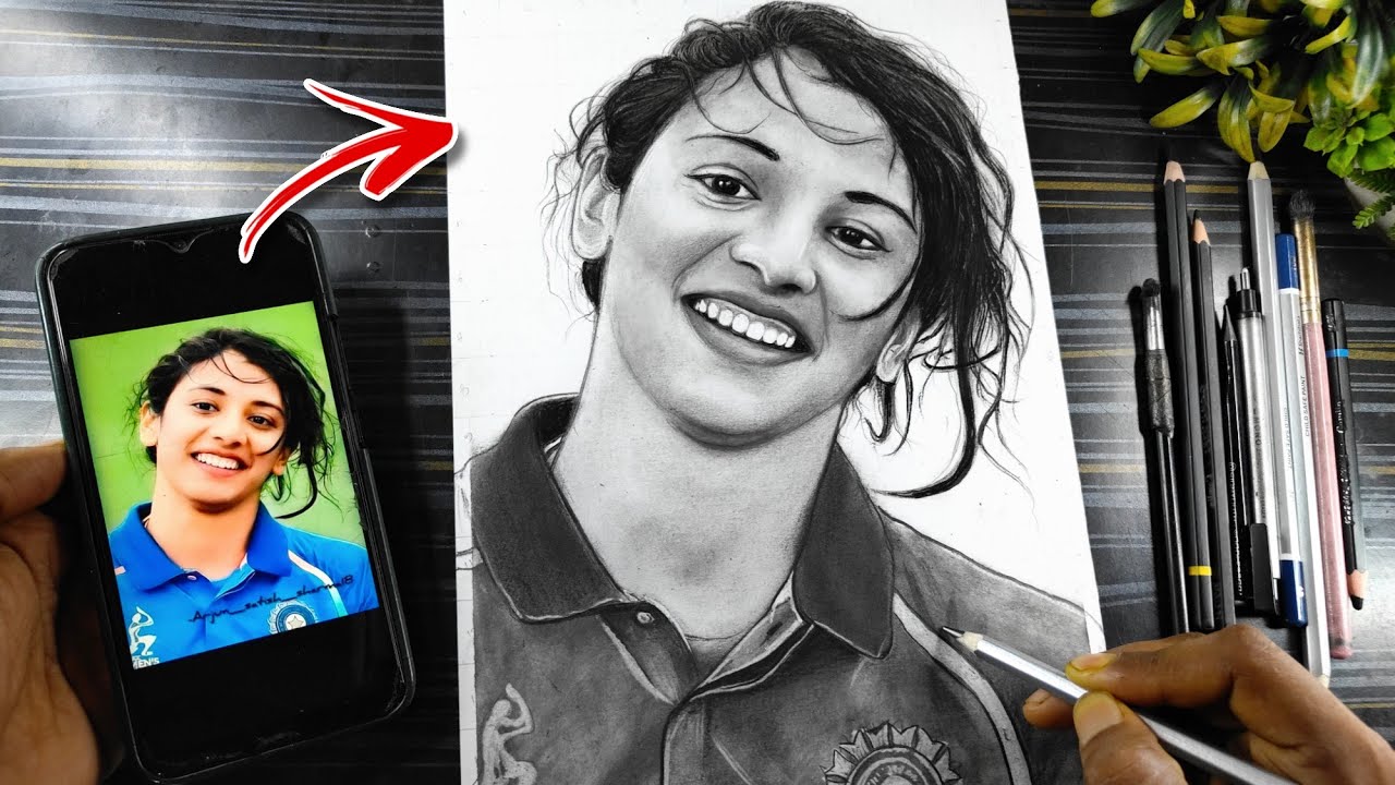 Smriti Mandhana Drawing Sketch ️‍🩹, How To Draw Women's Cricketer ...