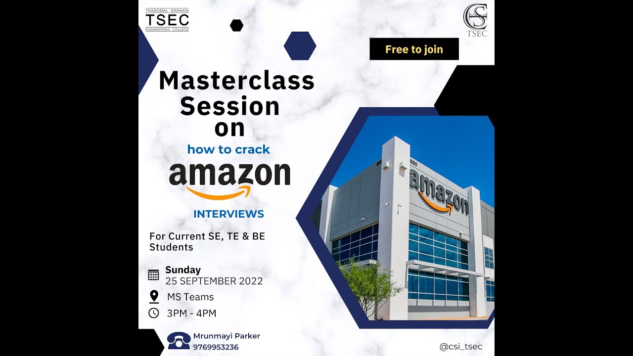 Masterclass session on cracking Amazon Interviews | Thadomal Shahani ...