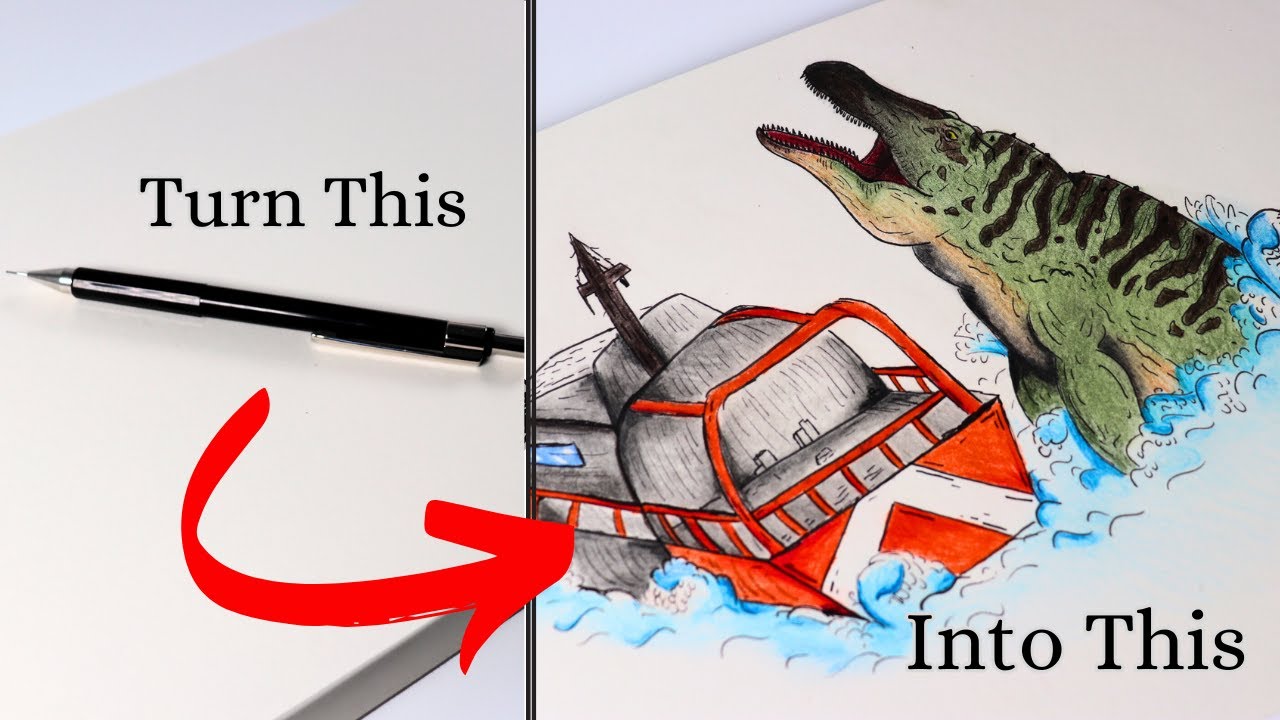 How to draw Mosasaurus attacking the boat in Jurassic World: Rebirth ...