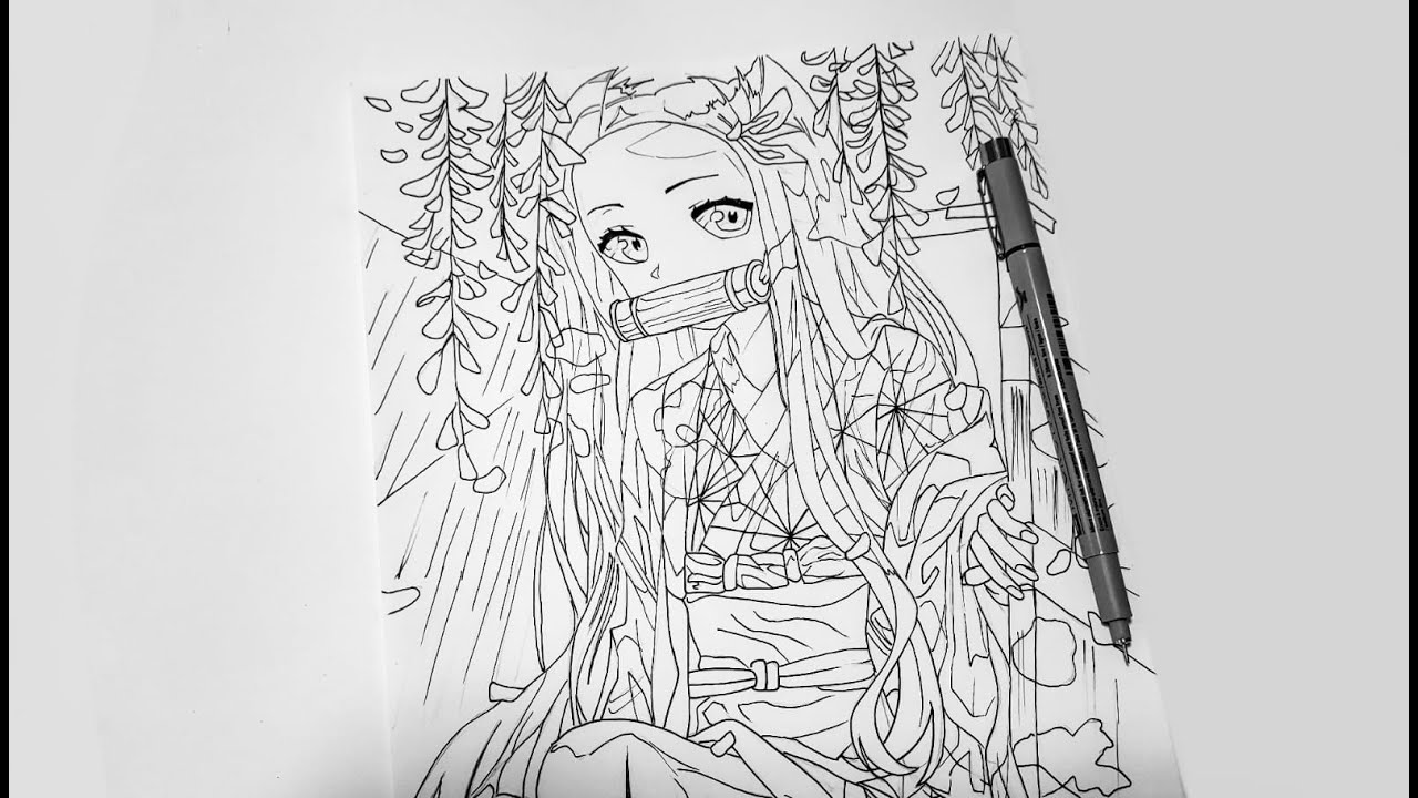 Drawing Nezuko Kamado | Pen Ink Outline | Kimetsu No Yaiba - YouTube